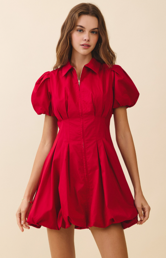 Sarahi Fit and Flare Zipper Front Bubble Dress – Treehouse On Main